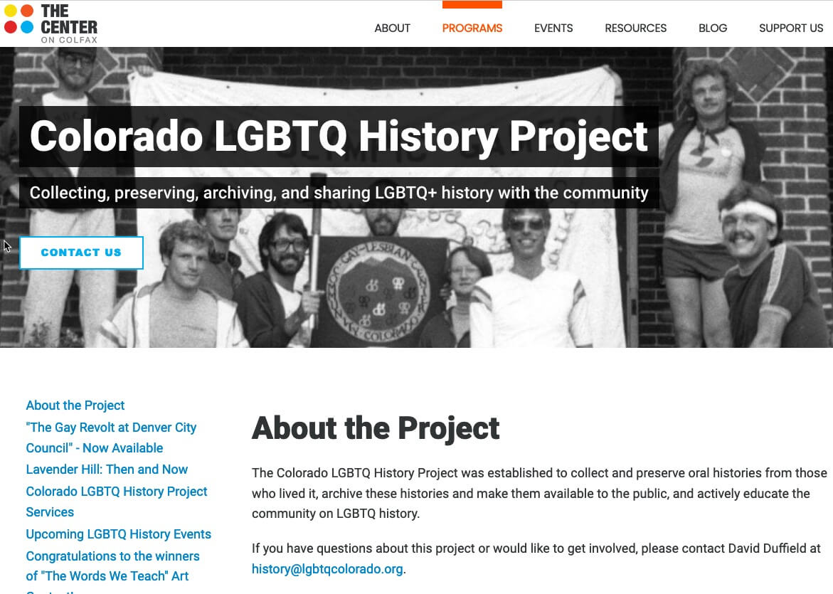 Colorado LGBTQ History Project - The Center on Colfax - LGBTQ Colorado